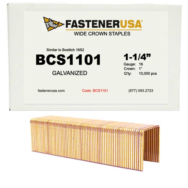1 1/4" LEG x WIDE CROWN 16GA GALV 16S2 STAPLES 10,000ct | BCS1101
