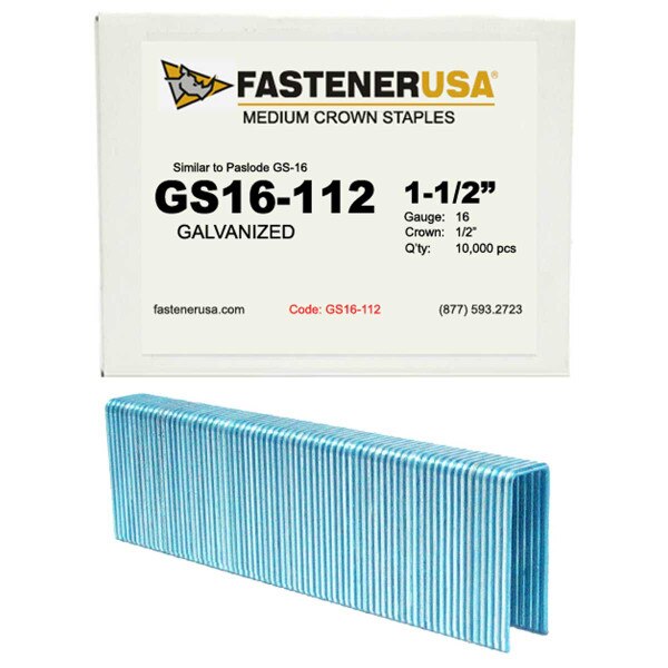 1-1/2" LEG x 1/2" CROWN 16GA GALV GS-16 STAPLES 10,000ct | GS16-112