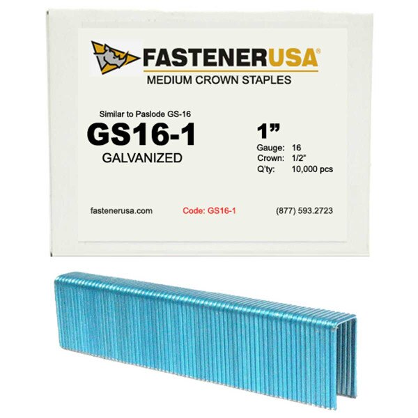 1" LEG x 1/2" CROWN 16GA GALV GS-16 STAPLES 10,000ct | GS16-1