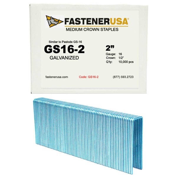 2" LEG x 1/2" CROWN 16GA GALV GS-16 STAPLES 10,000ct | GS16-2