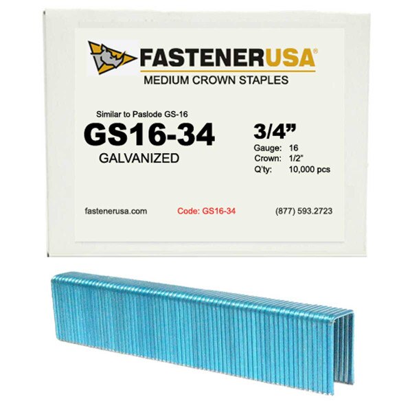 3/4" LEG x 1/2" CROWN 16GA GALV GS-16 STAPLES 10,000ct | GS16-34
