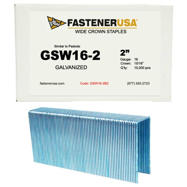 2" LEG x 15/16" CROWN 16GA GALVANIZED GSW-16 STAPLES 10M Box | FastenerUSA