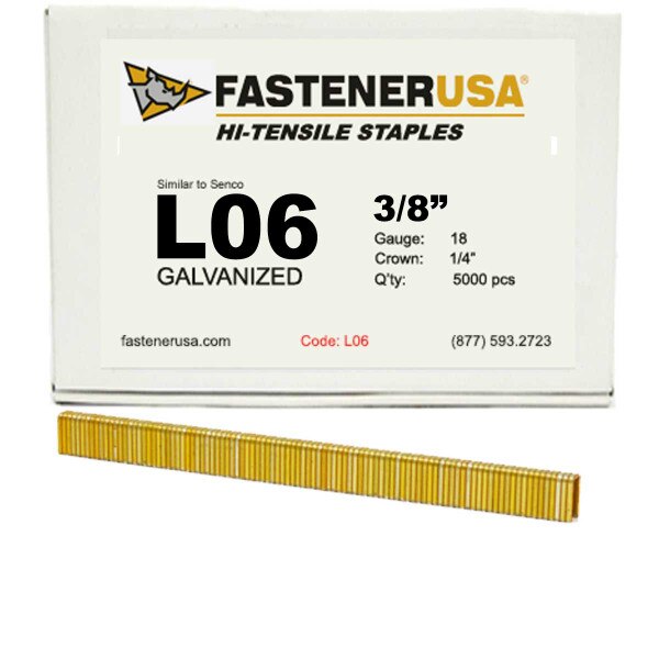 3/8" LEG x 1/4" CROWN 18GA GALV L06 STAPLES 5,000ct | L06
