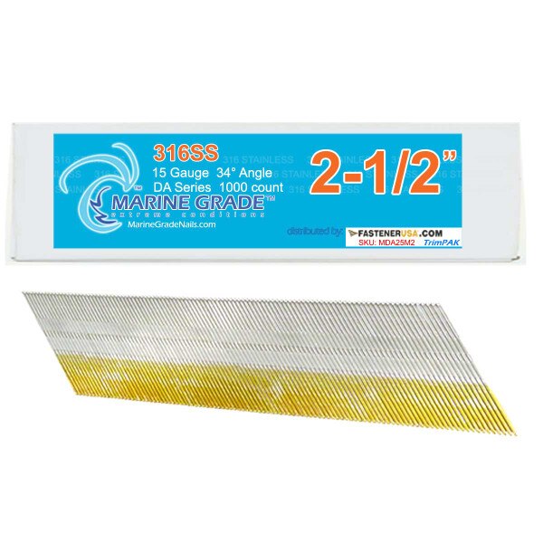 2-1/2" DA25 ANGLE FINISH NAILS 15 GAUGE 316 STAINLESS STEEL 1M MiniPak ...