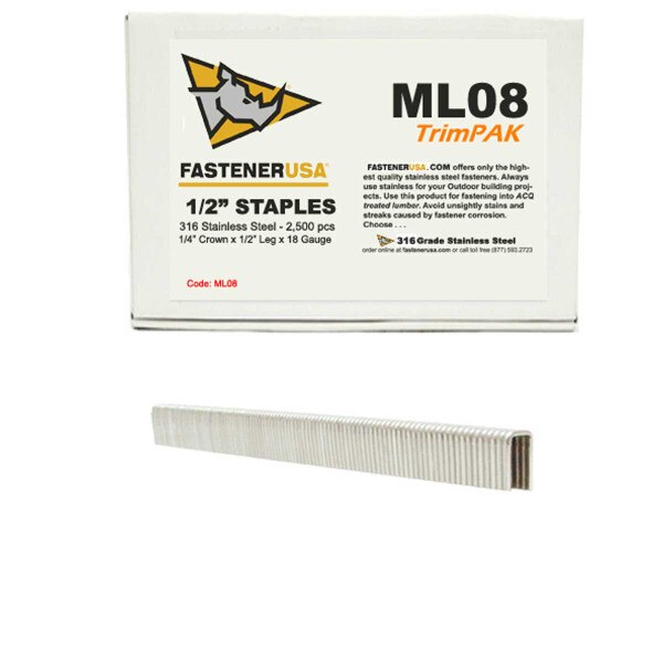 1/2" LEG x 1/4" CROWN 18GA 316SS L08 STAPLES 2,500ct | ML08T