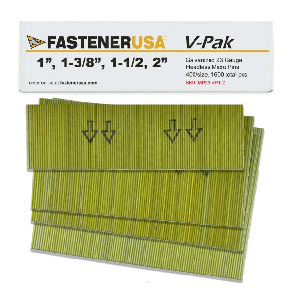 1" to 2" MICRO PIN NAILS 23GA GALV 1,600ct | MP23-VP1-2