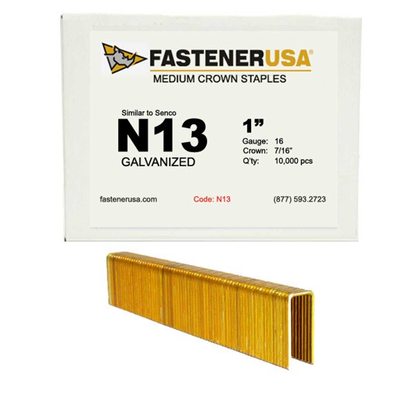 1" LEG x 7/16" CROWN 16GA GALV N13 STAPLES 10,000ct | N13