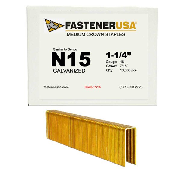 1-1/4" LEG x 7/16" CROWN 16GA GALV N15 STAPLES 10,000ct | N15