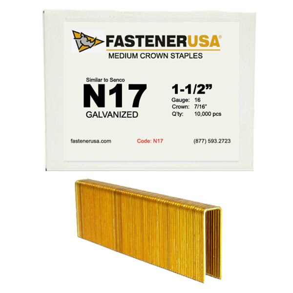 1-1/2" LEG x 7/16" CROWN 16GA GALV N17 STAPLES 10,000ct | N17