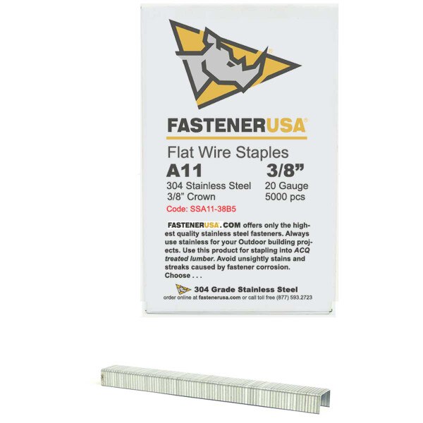 3/8" LEG x 20GA 304 STAINLESS A11/T50 STAPLES 5M Box | FastenerUSA