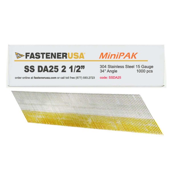 2-1/2" DA25 ANGLE FINISH NAILS 15GA 304SS 1,000ct | SSDA25
