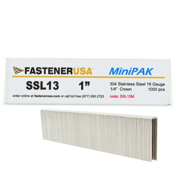 1" LEG x 1/4" CROWN 18GA 304SS L13 STAPLES 1,000ct | SSL13