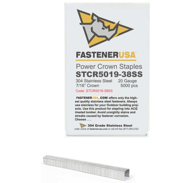 3/8" LEG x 7/16" POWER CROWN 20GA 304 STAINLESS STCR5019 STAPLES 5M Box ...