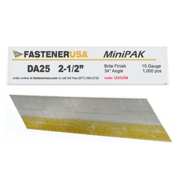 2-1/2" DA25 ANGLE FINISH NAILS 15GA BRITE 1,000ct | UDA25M